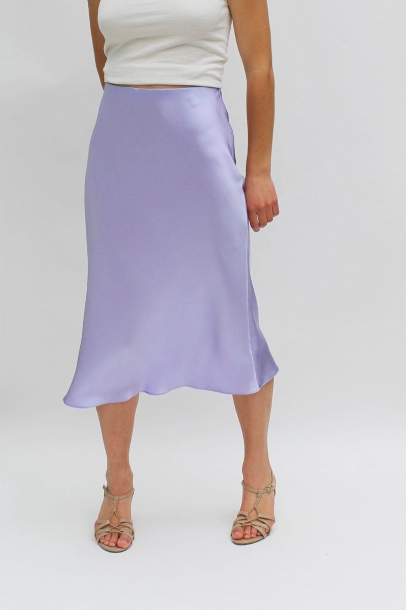 Jacoba Jane Classic Silk Satin Midi Skirt - Lavender | Garmentory