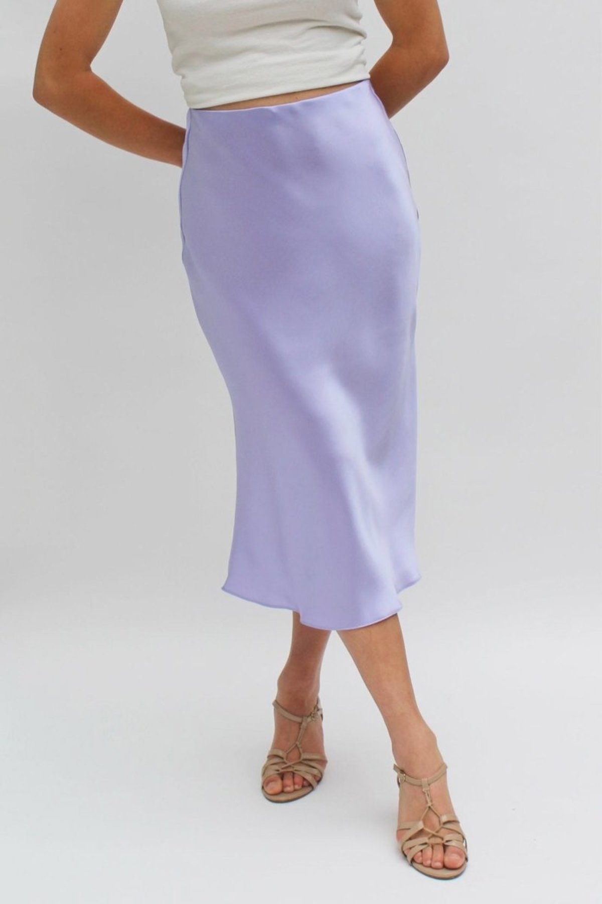 Jacoba Jane Classic Silk Satin Midi Skirt - Lavender | Garmentory