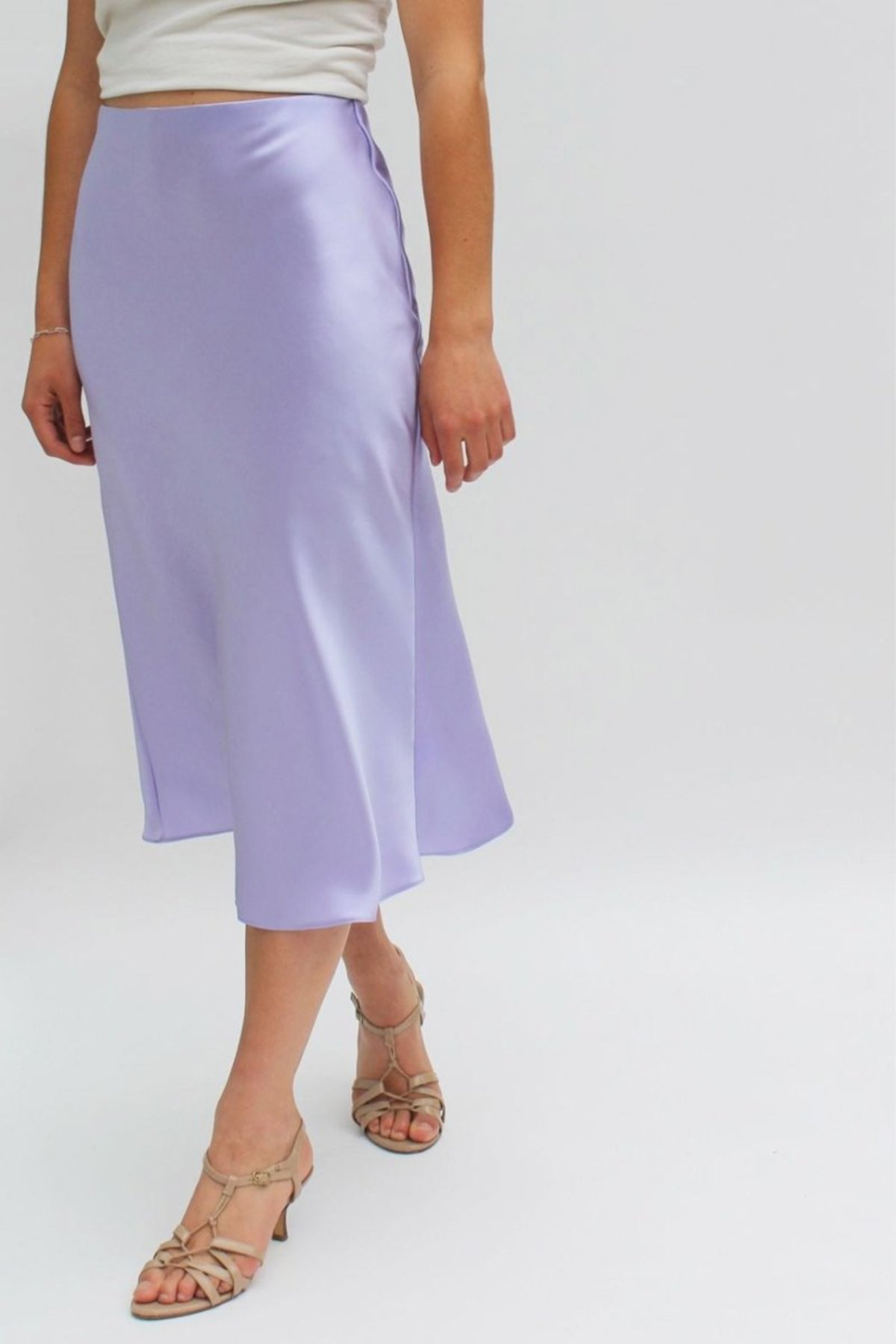 Jacoba Jane Classic Silk Satin Midi Skirt - Lavender | Garmentory