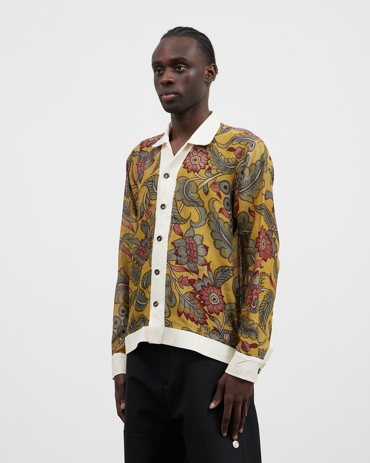 Karu Research Camp Shirt - Hand Painted Kalamkari Yellow | Garmentory