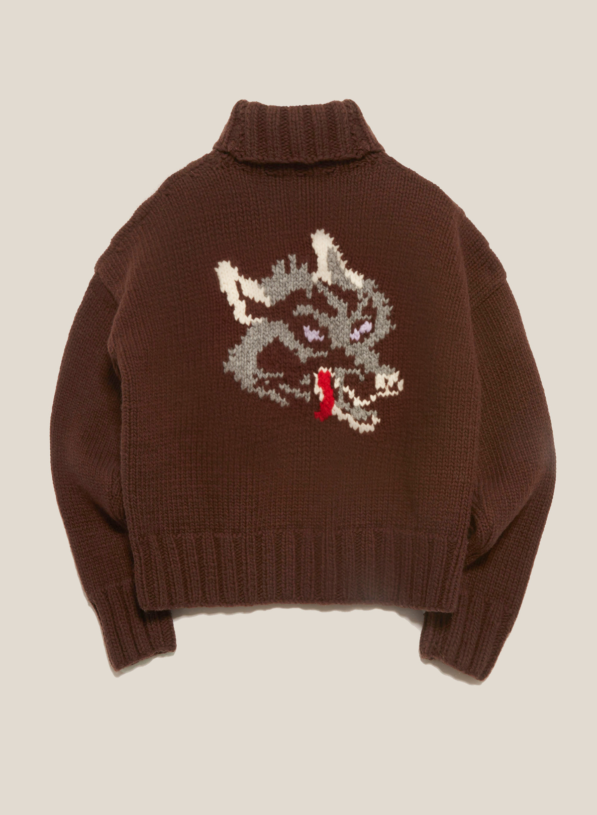 YMC Bluto Wolf Knit Jumper - Brown | Garmentory