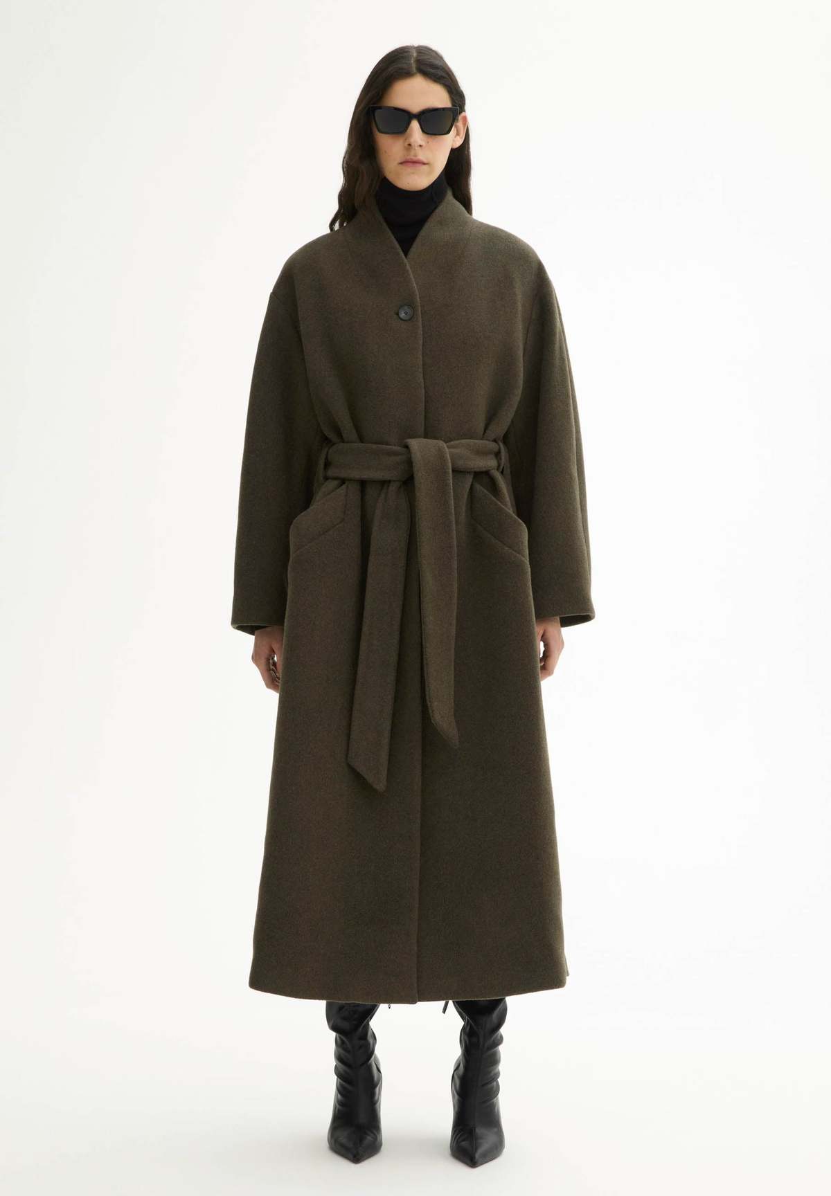 House of Dagmar Oversize Belted Coat - Moss Green | Garmentory