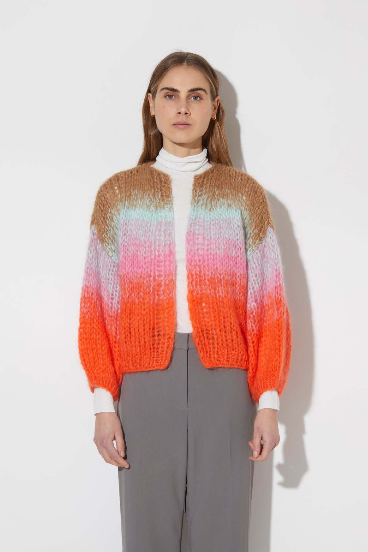 Maiami Gradient Fade Bomber Cardigan - Cool Pastels | Garmentory