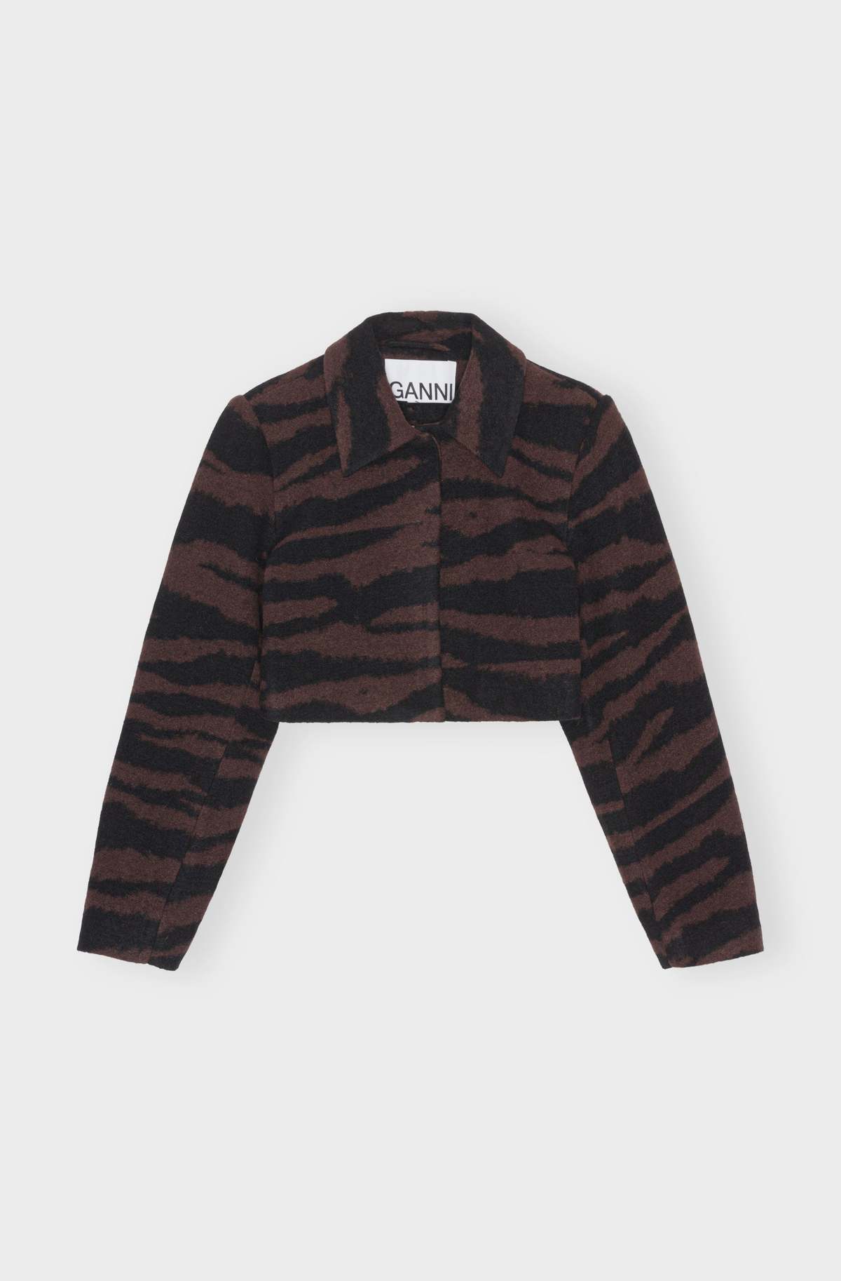 Ganni Wool Jacquard Cropped Jacket - Black | Garmentory