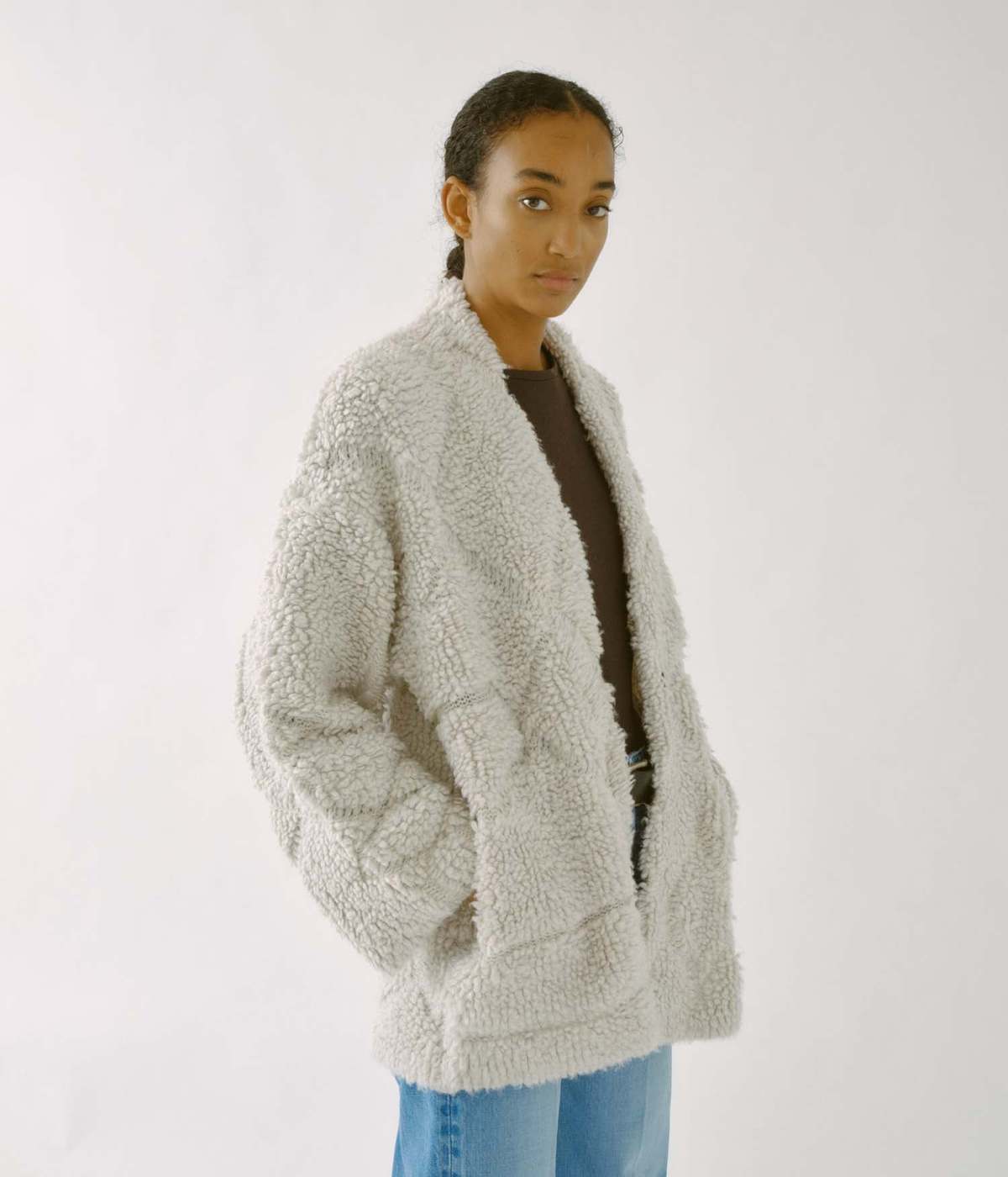 SAYAKA DAVIS NEW YORK French Terry Knit Robe - Smoke/Ice | Garmentory