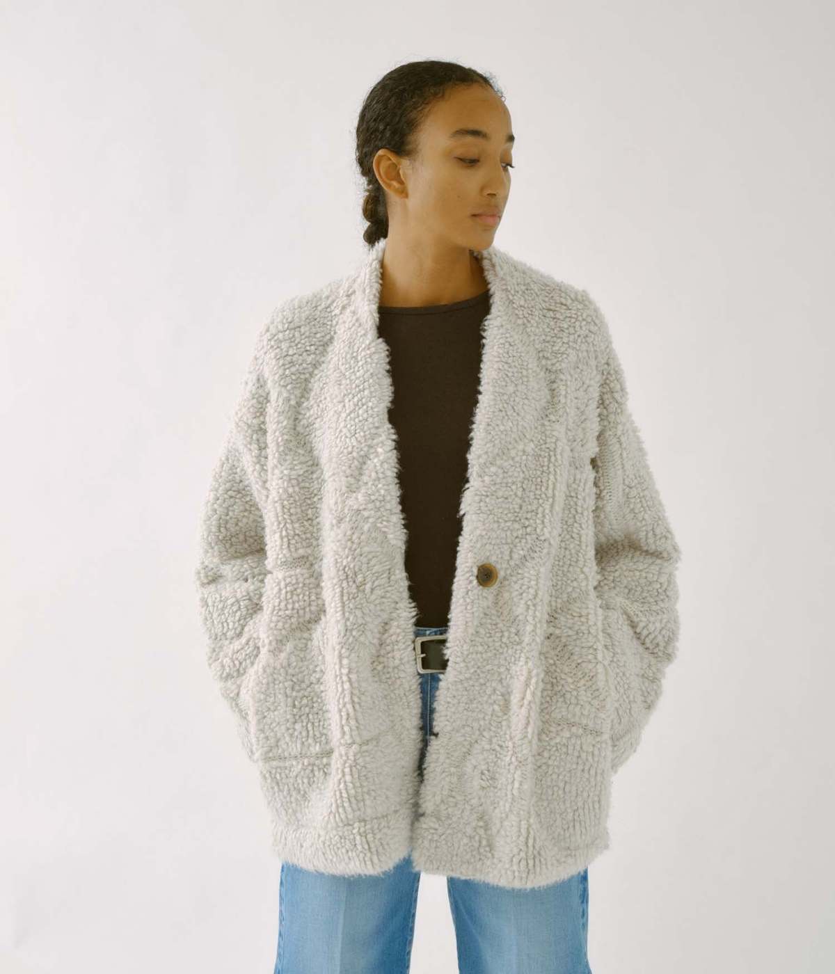 SAYAKA DAVIS NEW YORK French Terry Knit Robe - Smoke/Ice | Garmentory