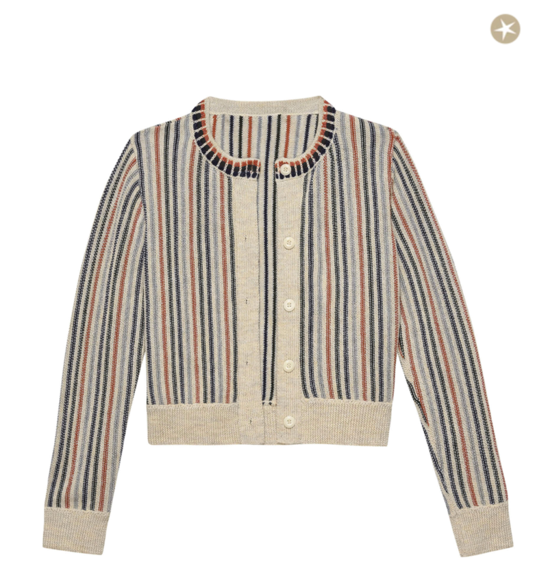 The Great. The Tiny Cardigan - Cream Ticking Stripe | Garmentory