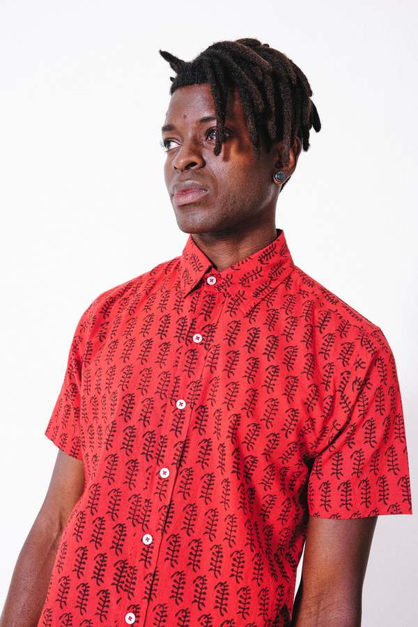 DUSHYANT. Hand Block Printed The Prat Short Sleeve Shirt - Red Poppy ...