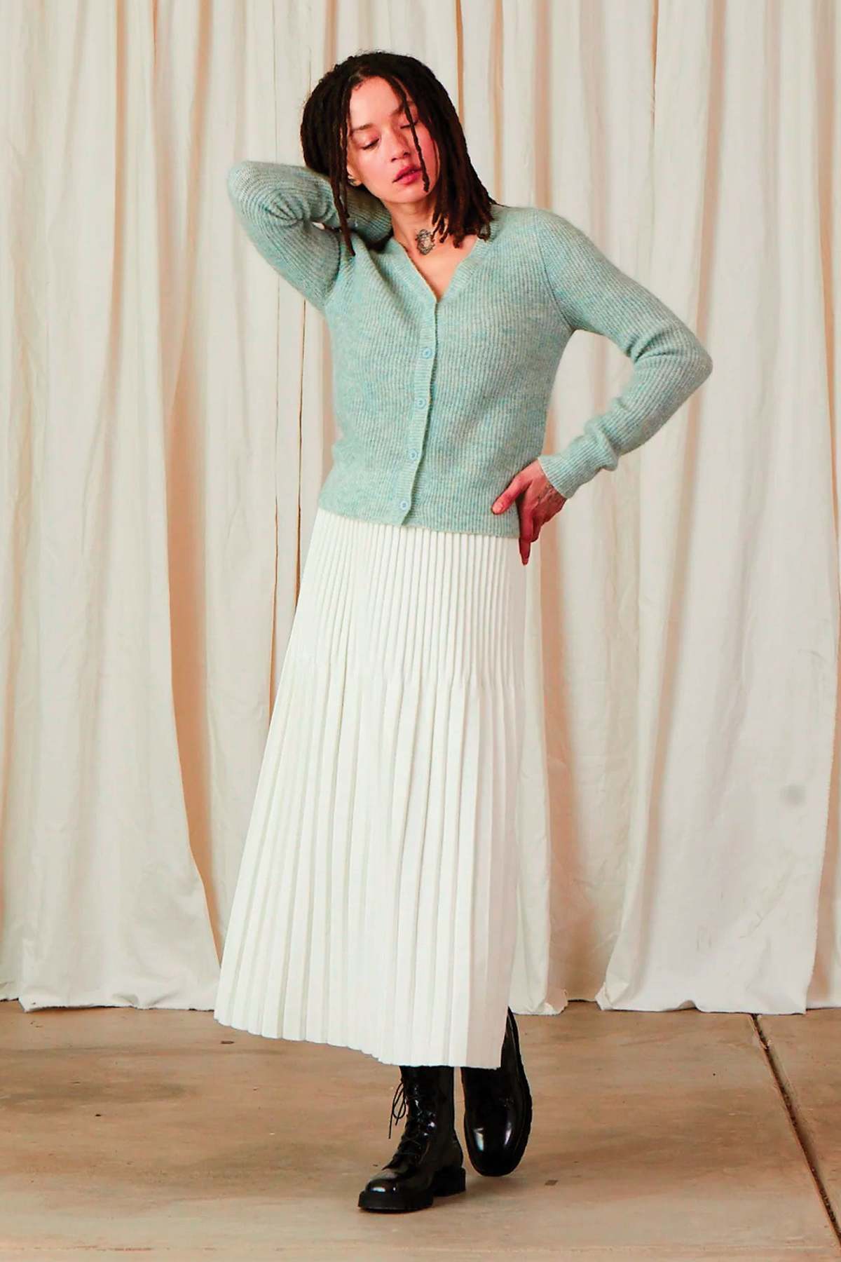 Ali Golden Shrunken Mohair Cardigan - Muted Mint | Garmentory