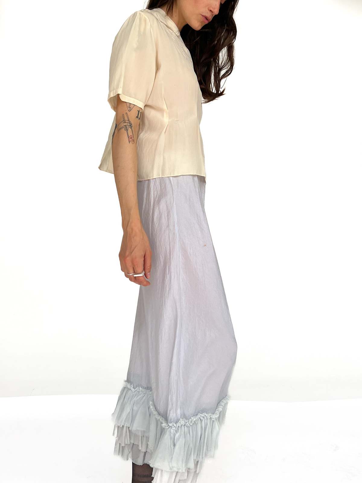 Vintage SIlk Ruffled Skirt - Soft Blue | Garmentory