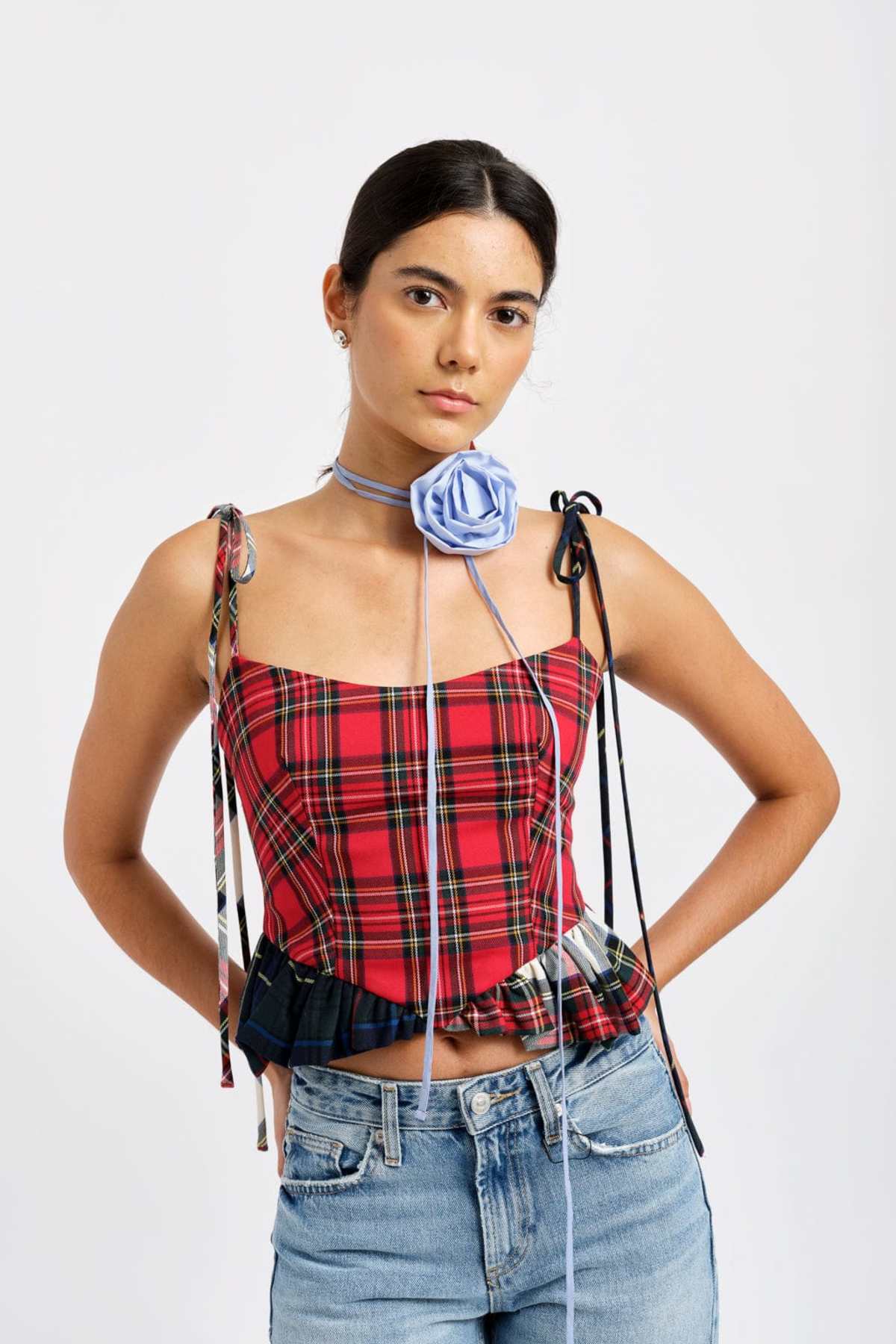 Eliza Faulkner Candy Corset - Red Plaid Mix | Garmentory