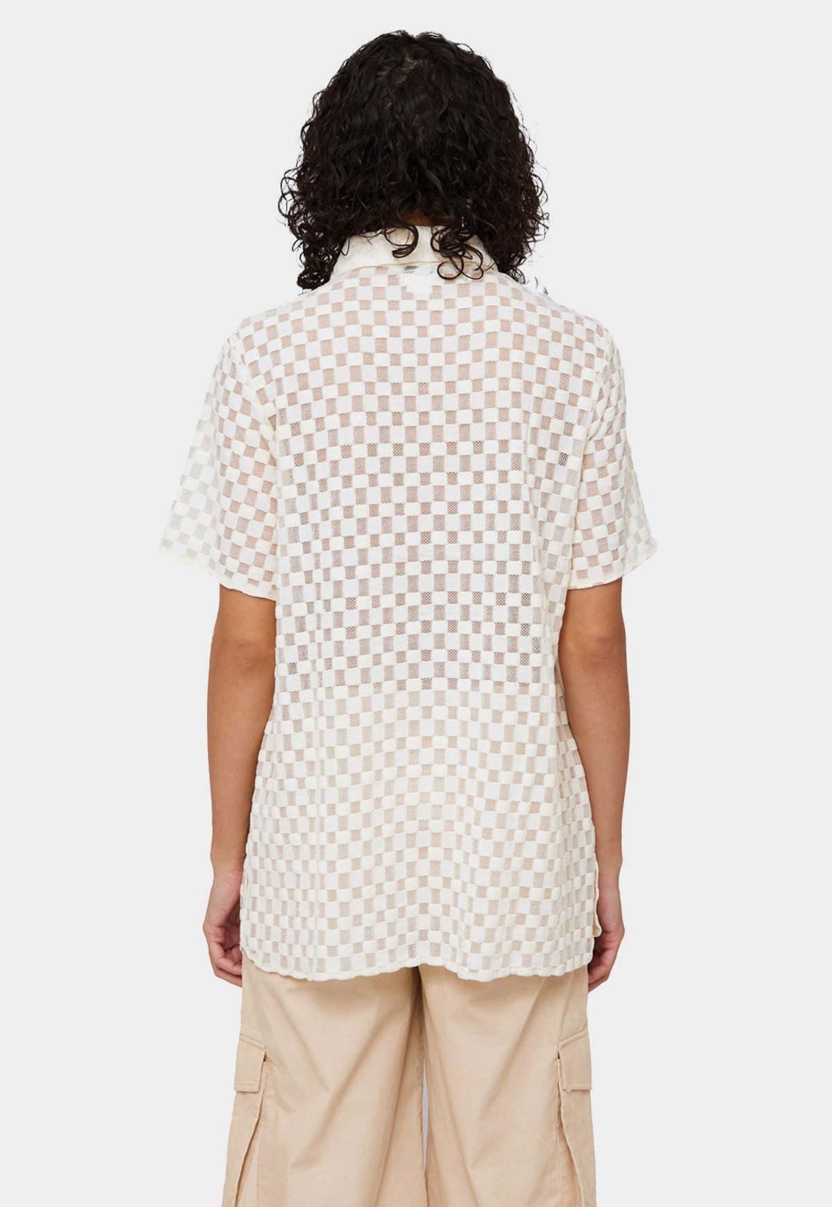 Find Me Now Harmony Checkered Mesh Button Down - White Noise | Garmentory