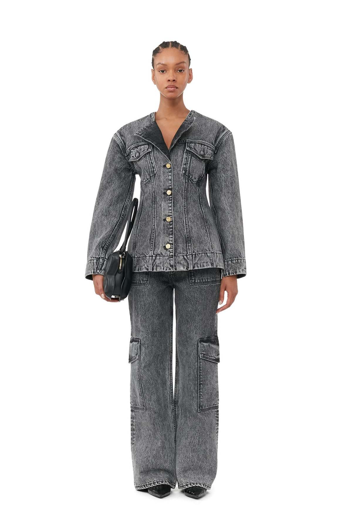 Ganni Snow Washed Denim Angi Jeans - Washed Black | Garmentory
