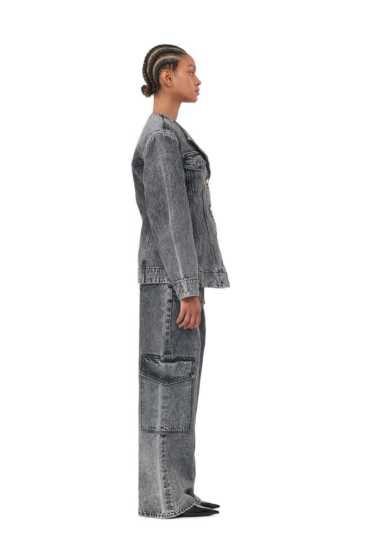 Ganni Snow Washed Denim Angi Jeans - Washed Black | Garmentory
