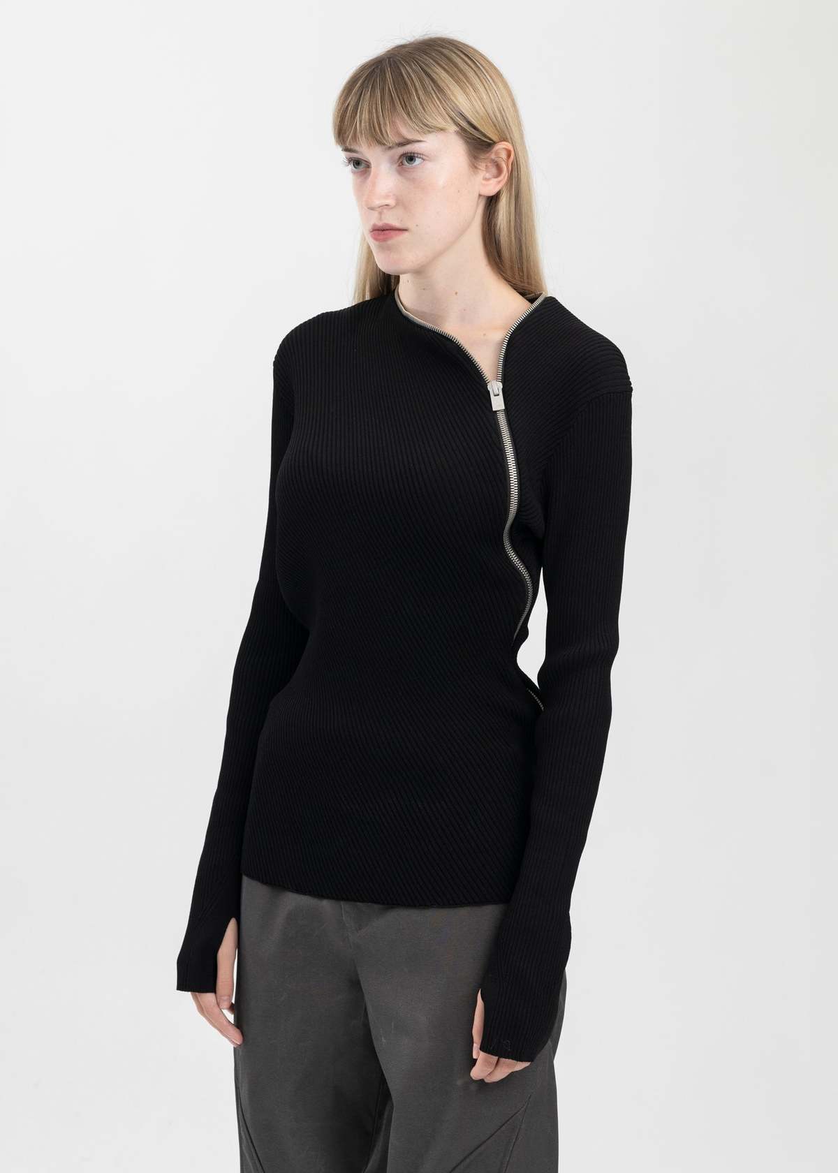 Heliot Emil Tied Zip Knit - Black | Garmentory
