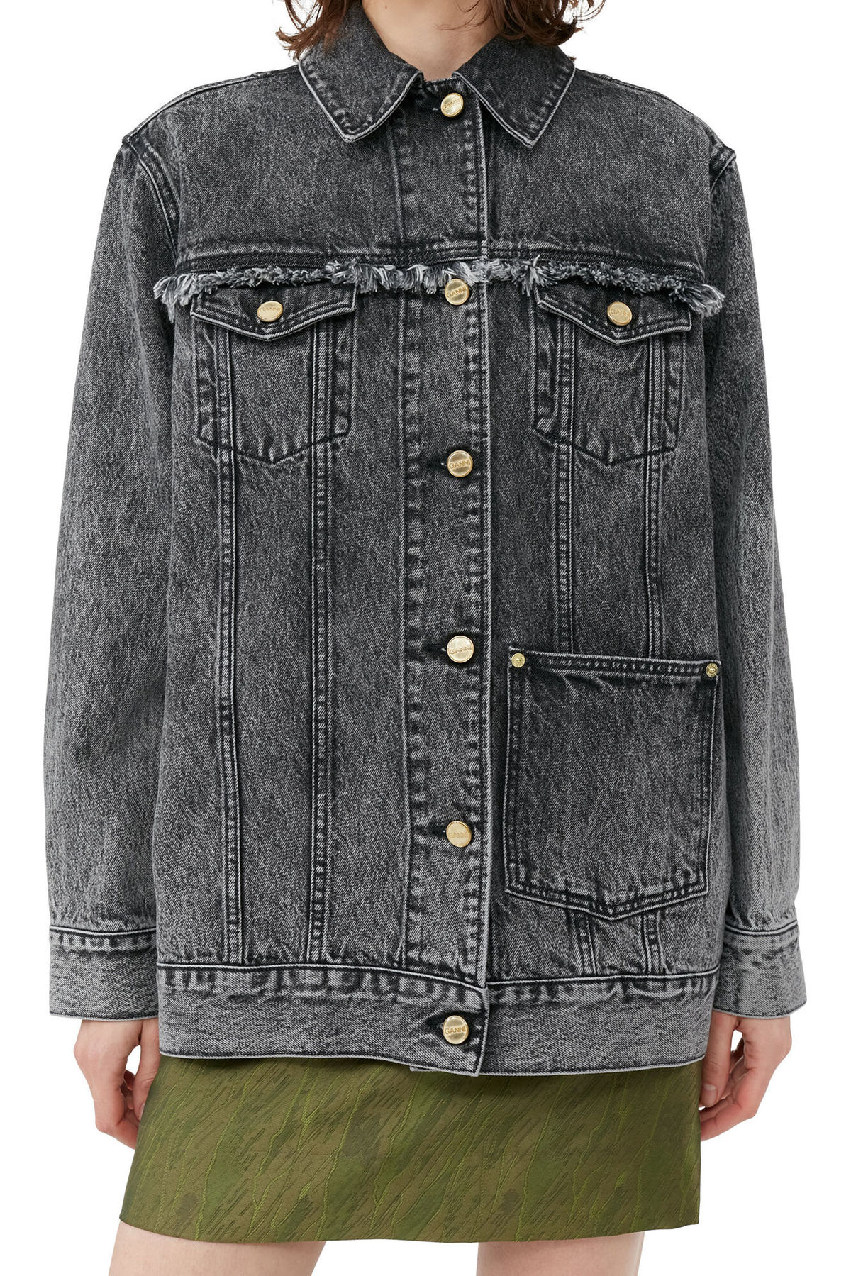 Ganni SNOW WASHED DENIM OVERSIZED JACKET - WASHED BLACK | Garmentory