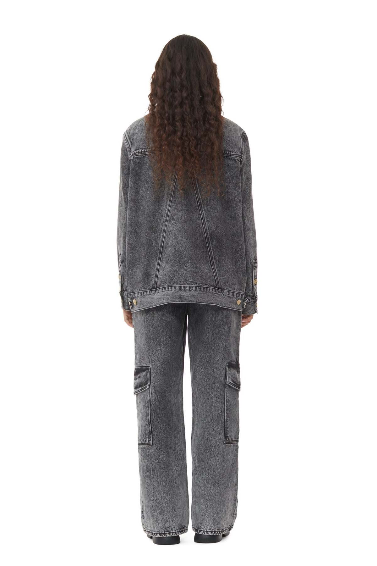 Ganni SNOW WASHED DENIM OVERSIZED JACKET - WASHED BLACK | Garmentory