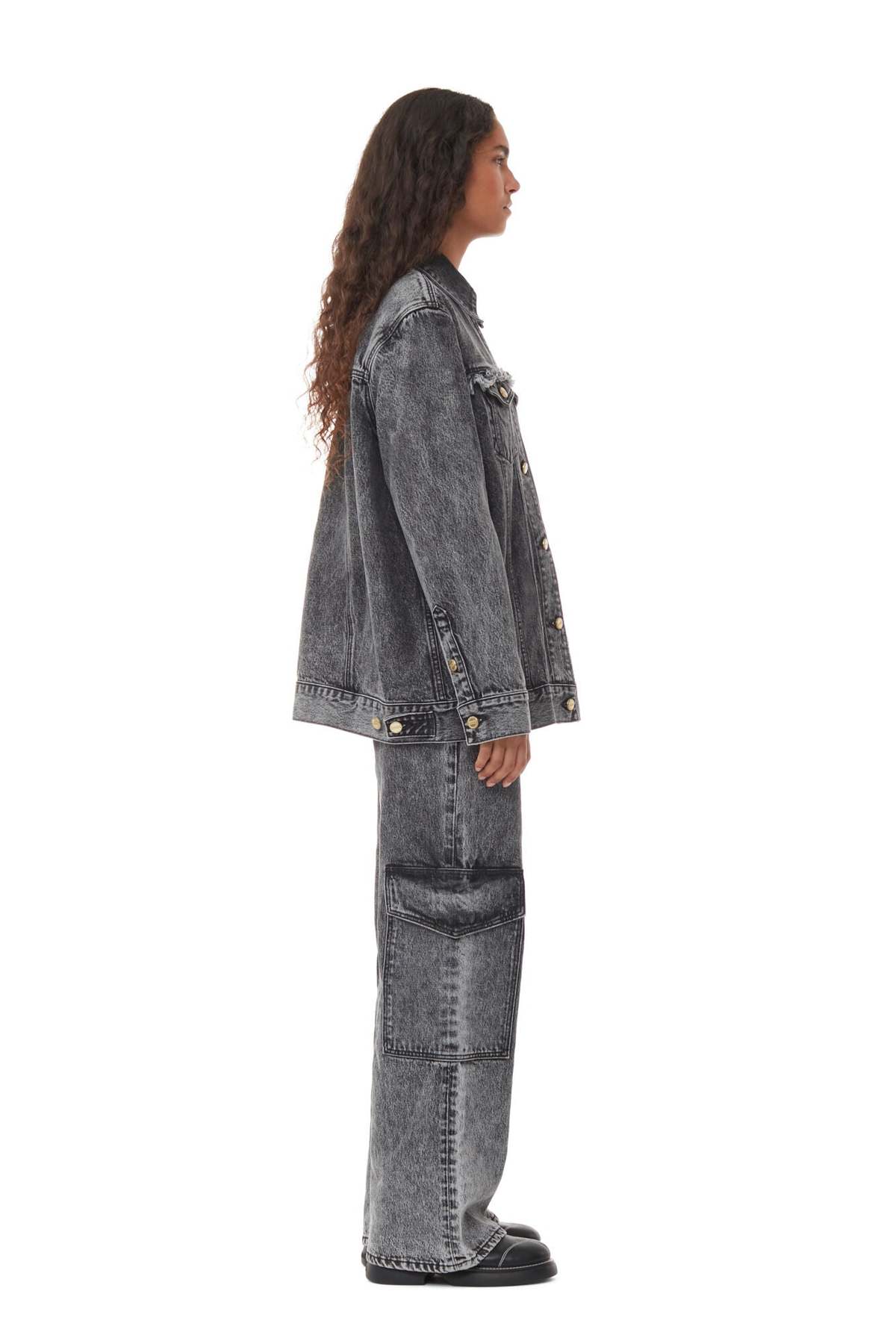 Ganni SNOW WASHED DENIM OVERSIZED JACKET - WASHED BLACK | Garmentory