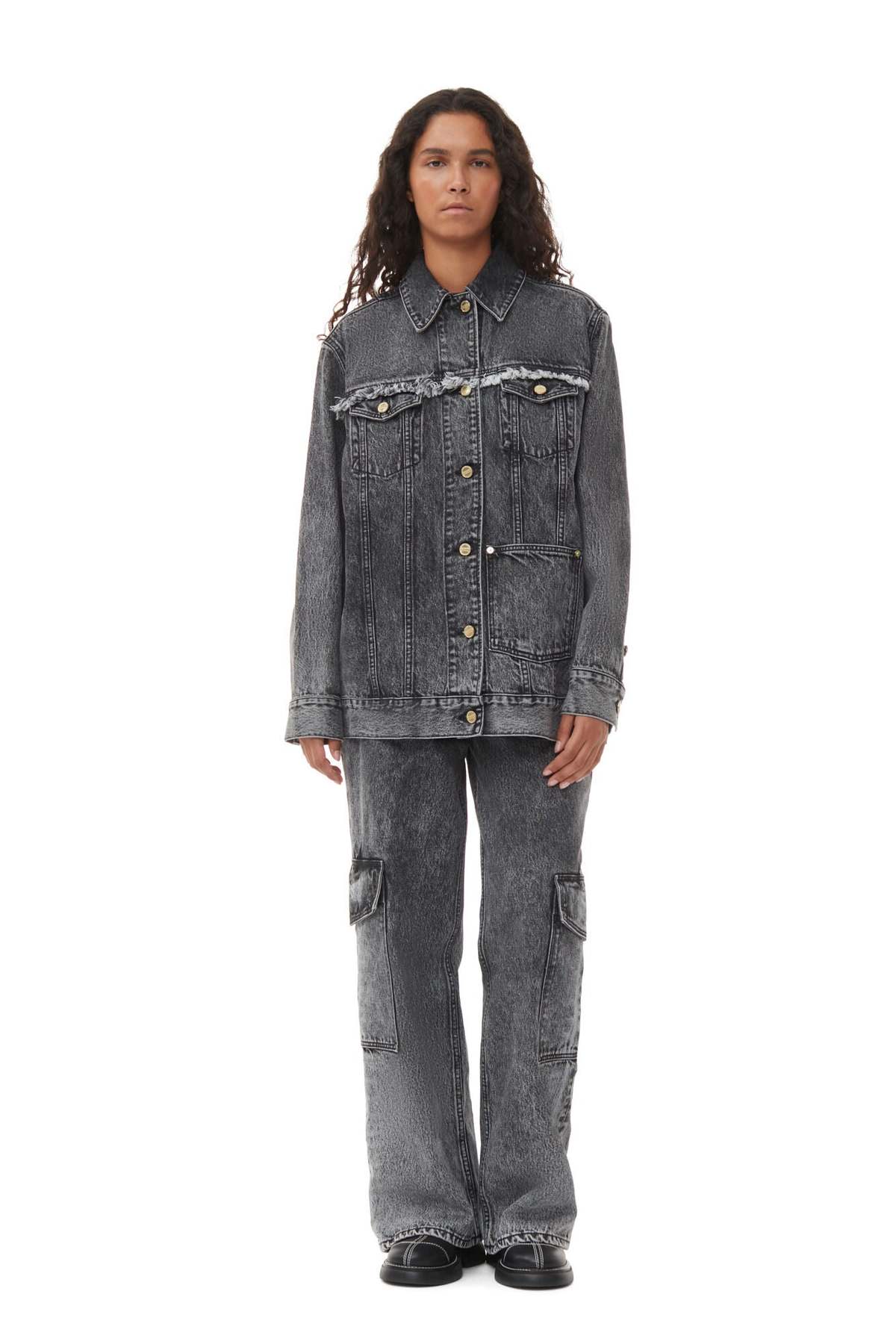 Ganni SNOW WASHED DENIM OVERSIZED JACKET - WASHED BLACK | Garmentory