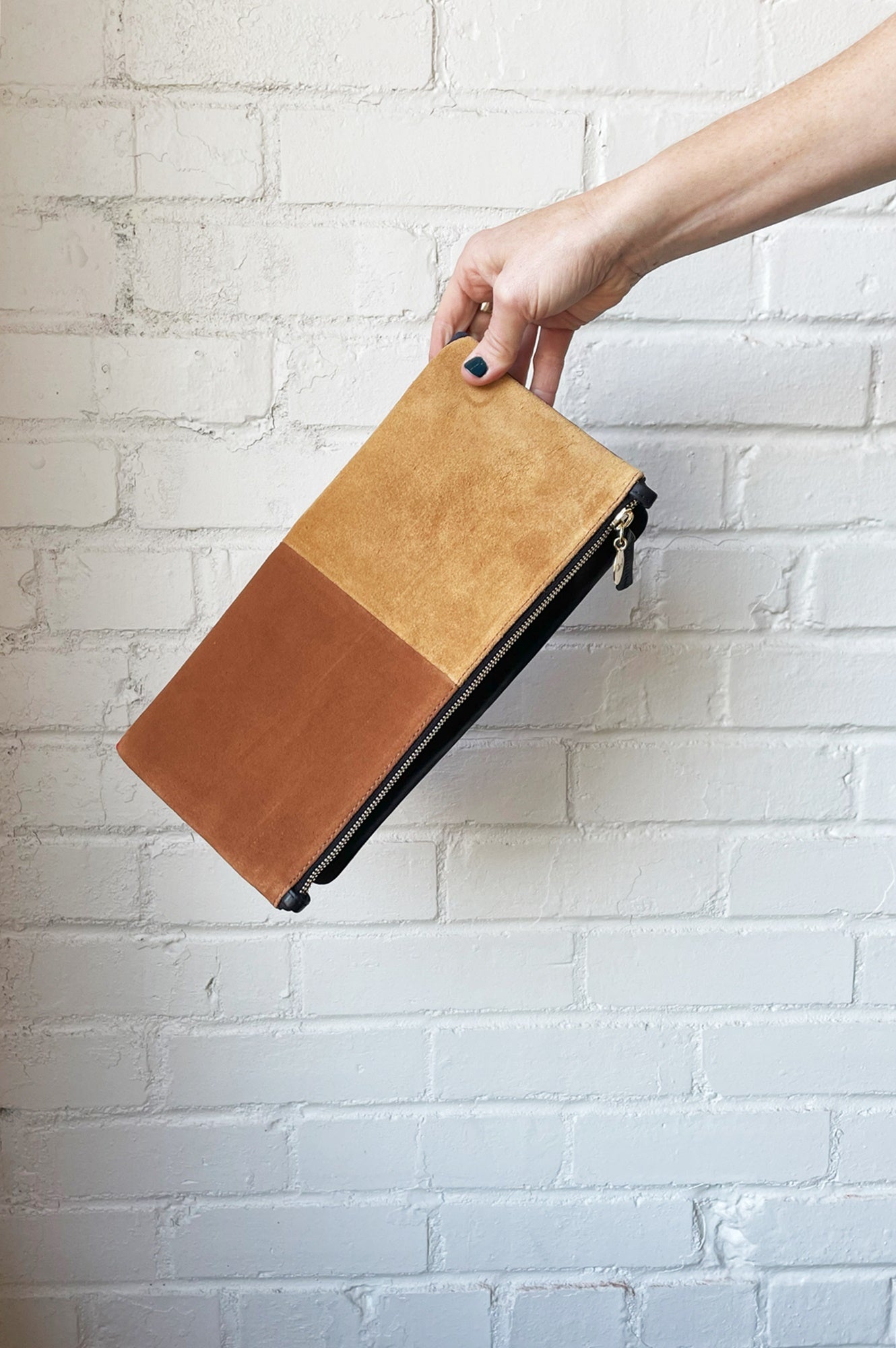 Clare V. Suede/Nappa Foldover Clutch With Tabs - Patchwork | Garmentory