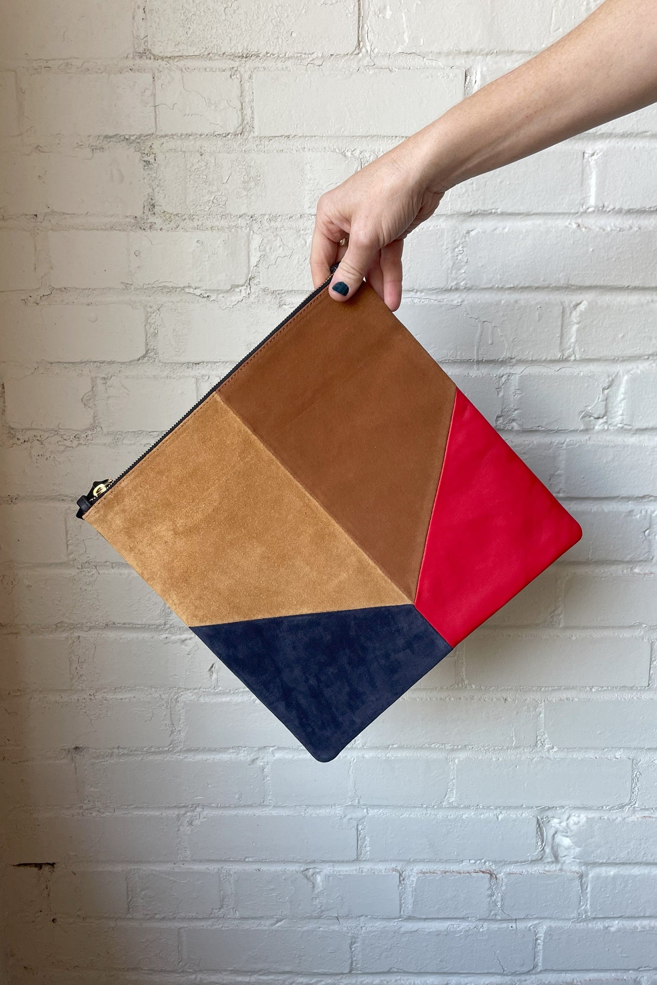 Clare V. Suede/Nappa Foldover Clutch With Tabs - Patchwork | Garmentory