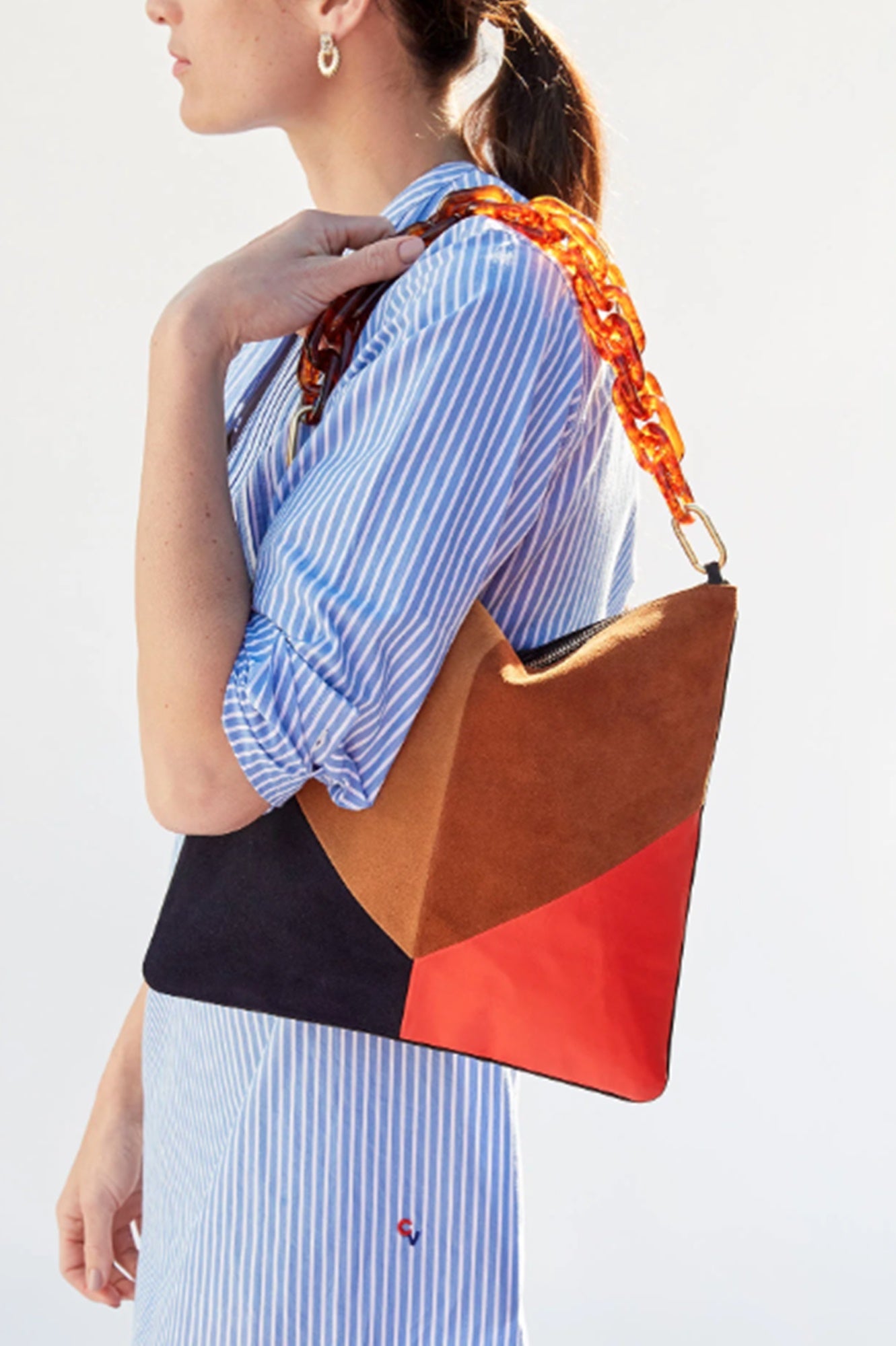 Clare V. Suede/Nappa Foldover Clutch With Tabs - Patchwork | Garmentory