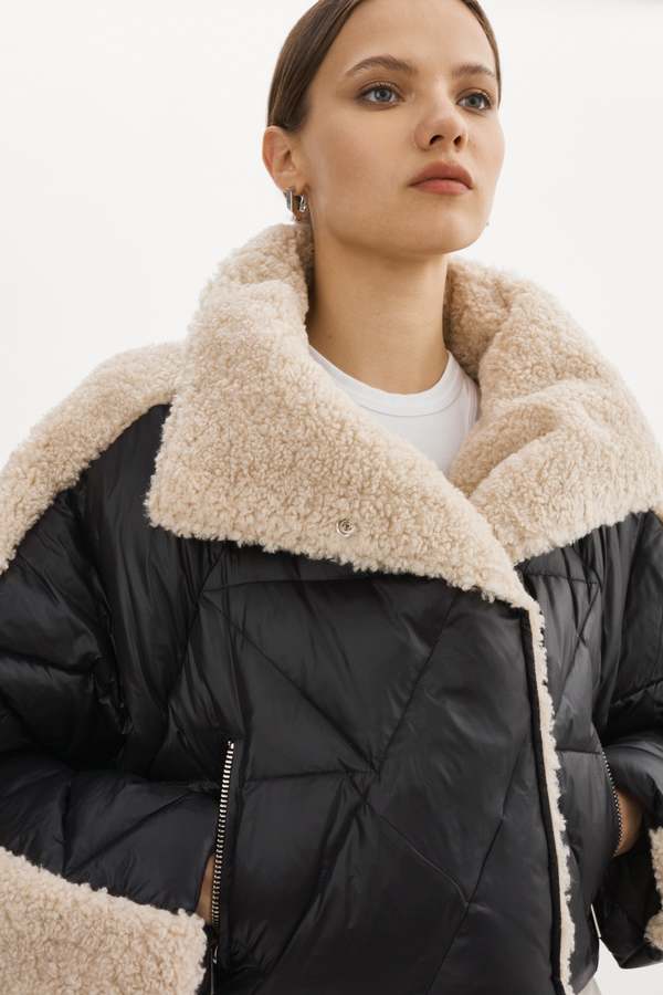 LAMARQUE SHARON Mixed Media Puffer Jacket - Black/Beige | Garmentory