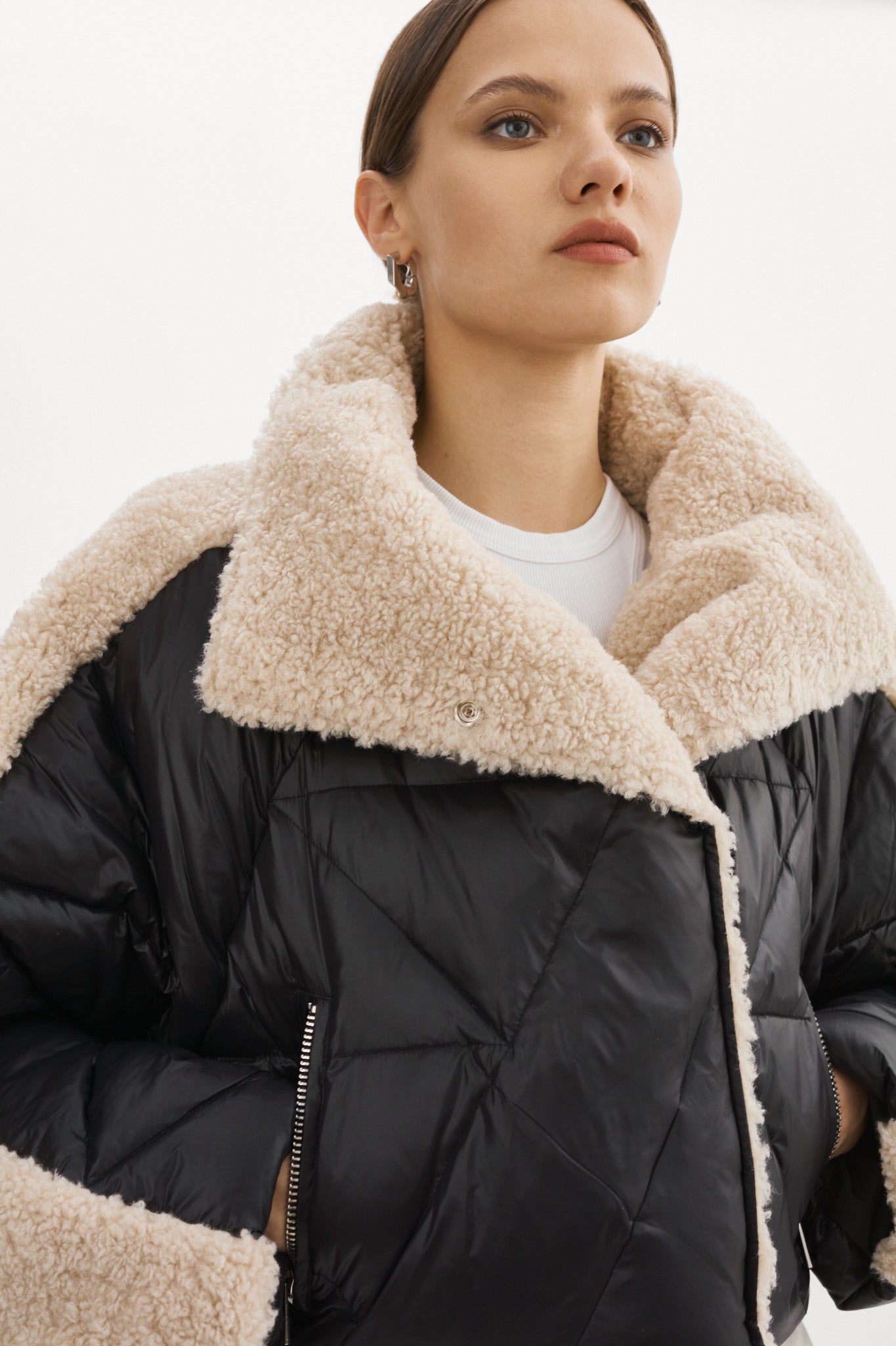 LAMARQUE SHARON Mixed Media Puffer Jacket - Black/Beige | Garmentory