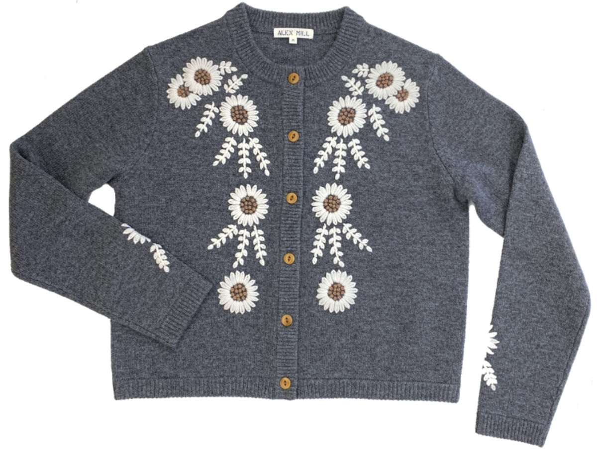 Alex Mill Becca Embroidered Cardigan - Grey Combo | Garmentory