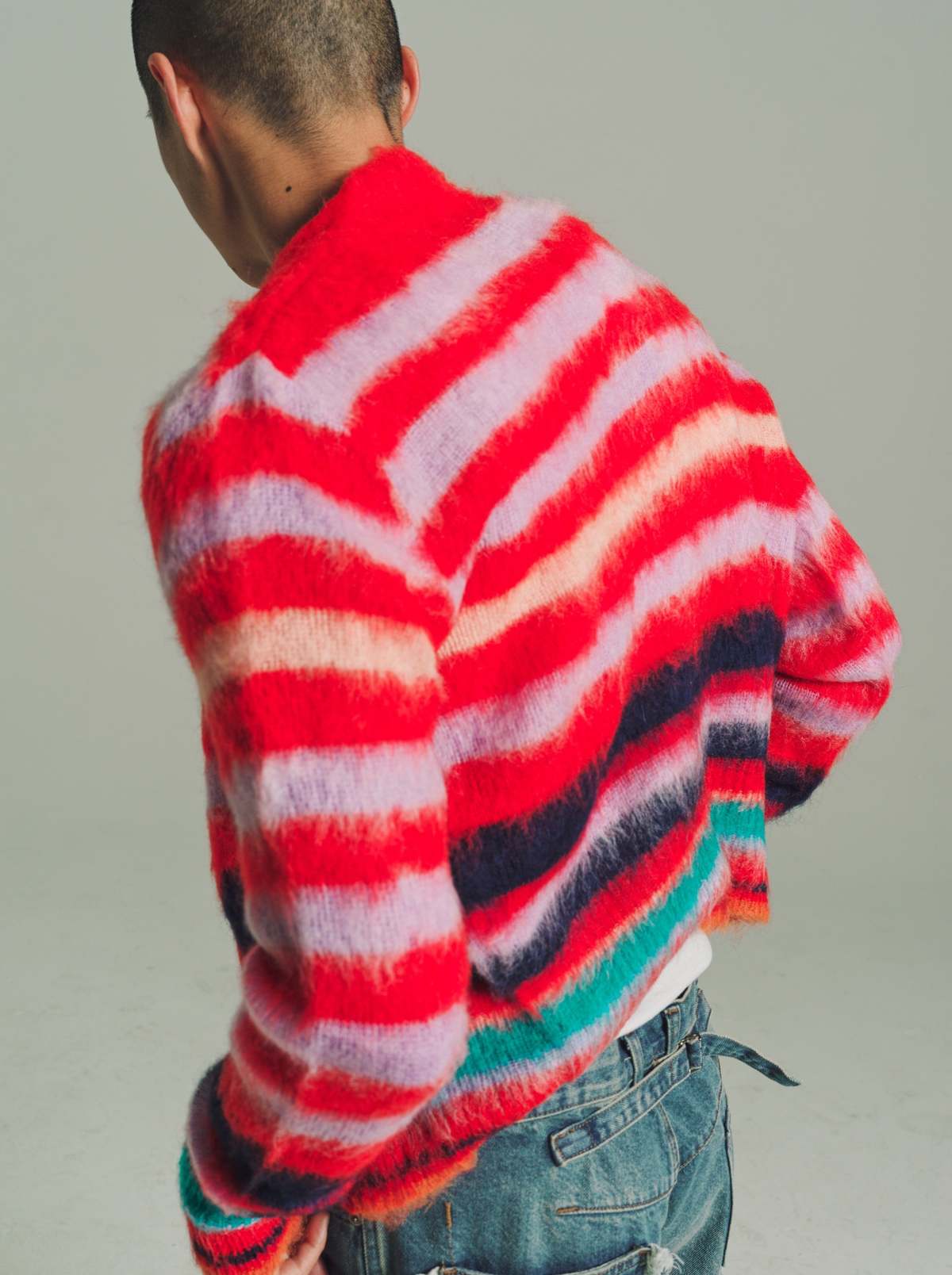 Edward Cuming Mohair Cardigan - Red Multi Stripe | Garmentory