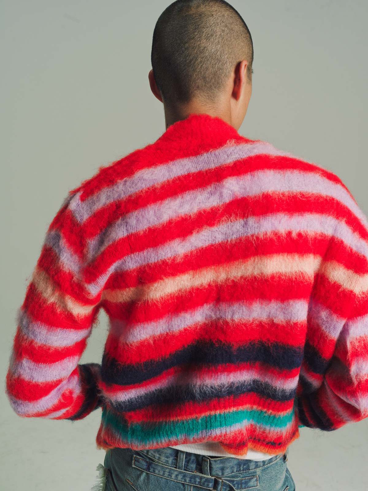 Edward Cuming Mohair Cardigan - Red Multi Stripe | Garmentory