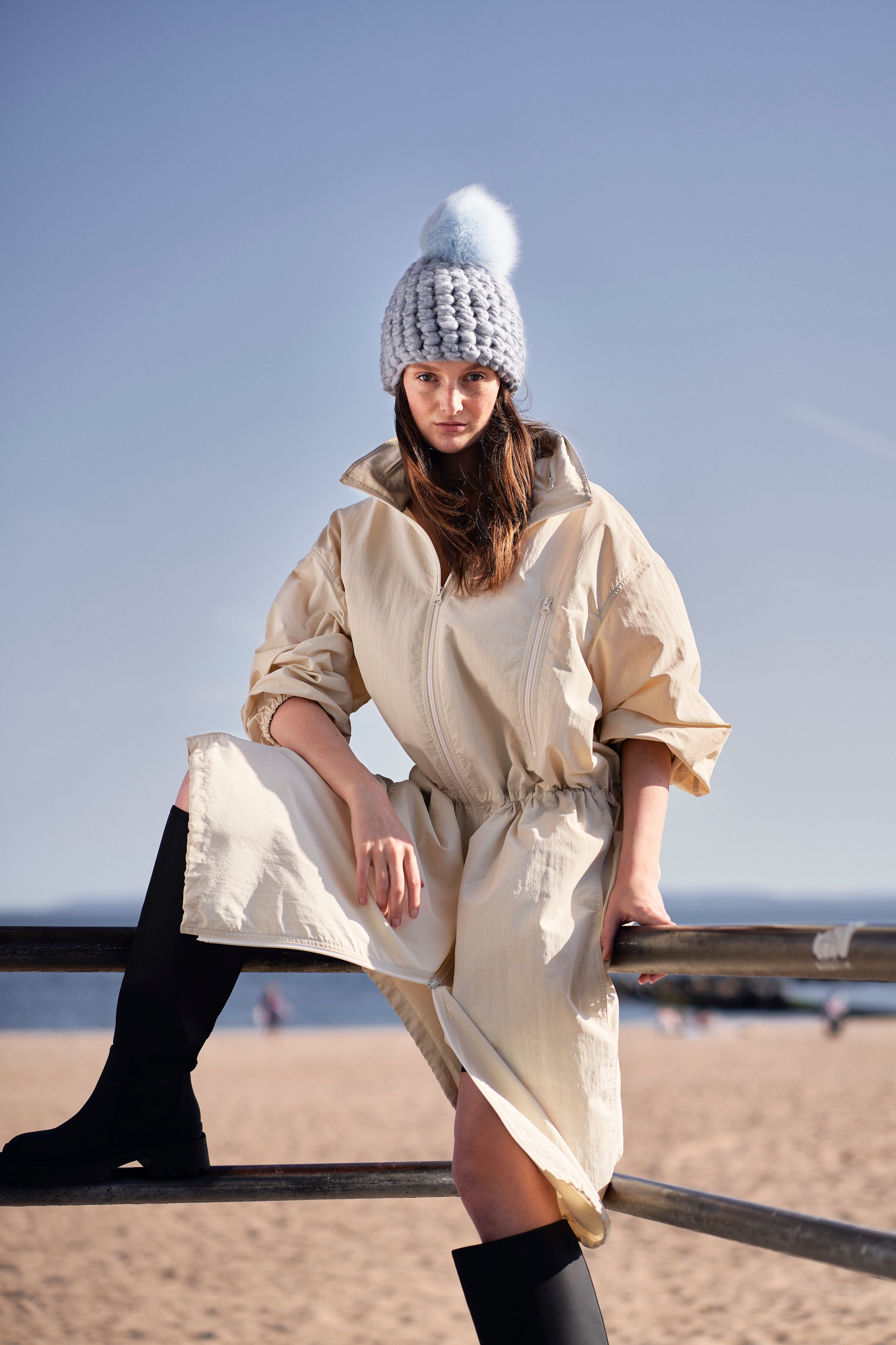 Mischa Lampert XL pom glacier pomster beanie - Baby blue | Garmentory