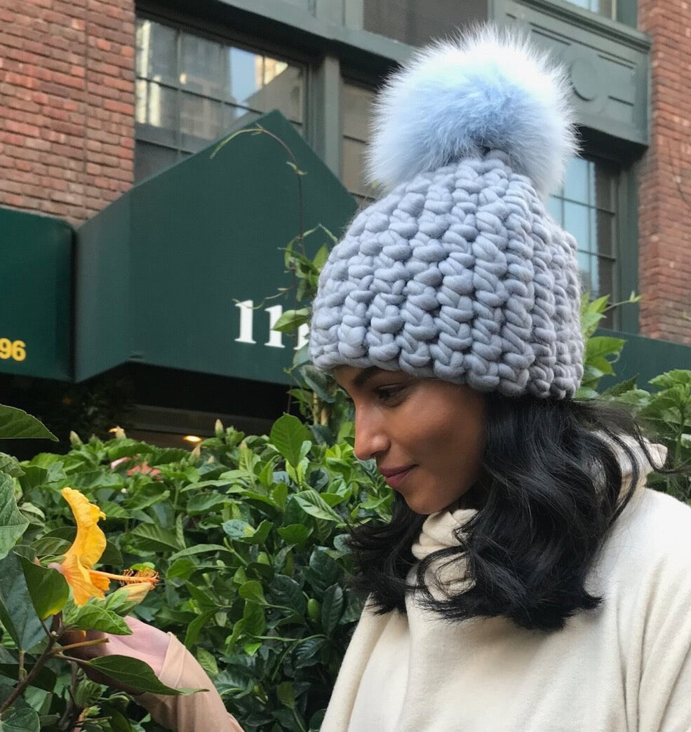 Mischa Lampert XL pom glacier pomster beanie - Baby blue | Garmentory