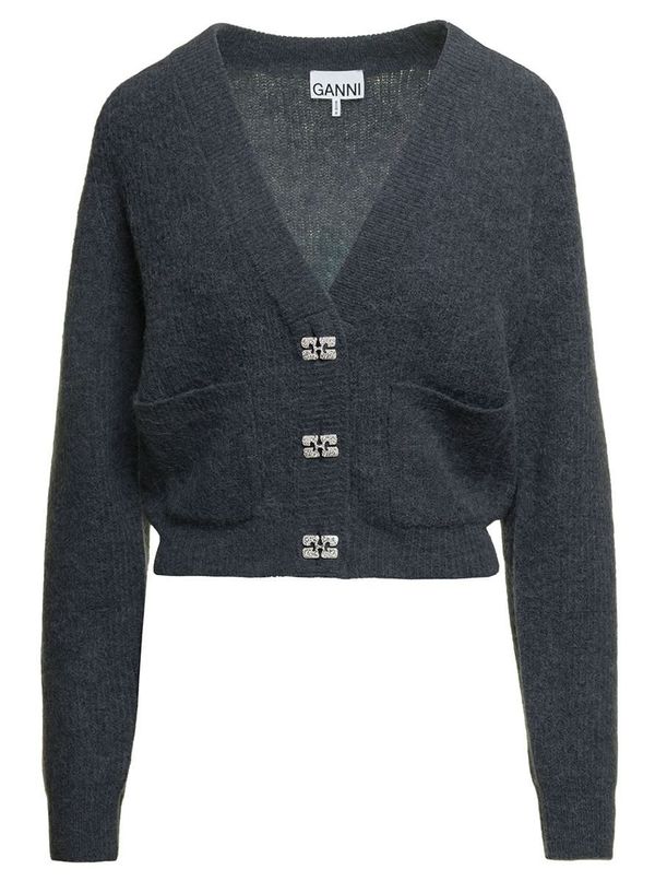 Ganni Alpaca/Merino Blend Cardigan with Rhinestone Branded Buttons ...