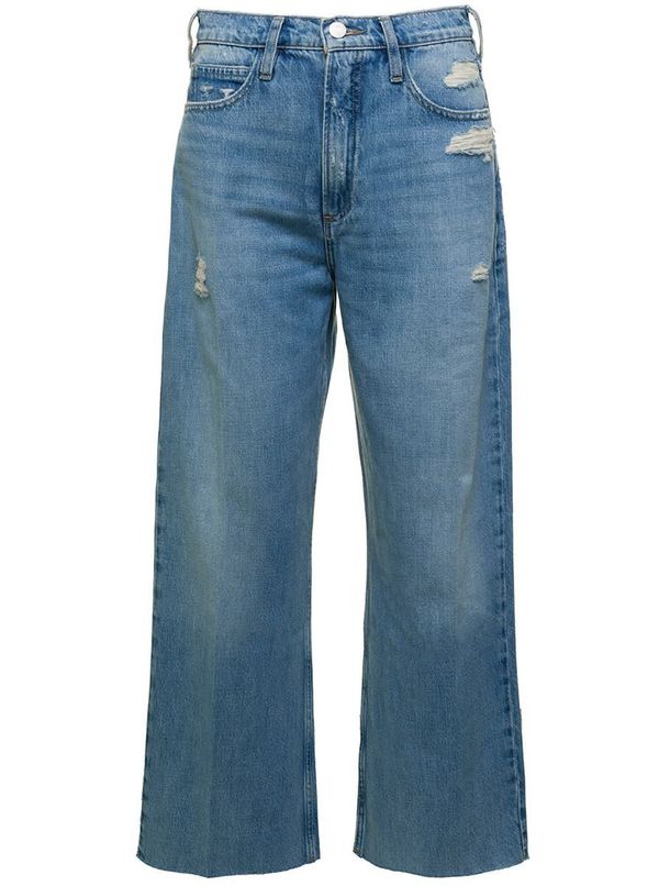 Light Blue Wide-Leg Jeans with Rips Details in Cotton Denim Woman ...