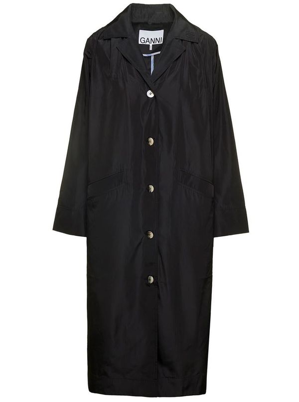 Ganni Summer Long Recycled Tech Fabric Single-Breasted Trench Coat with ...