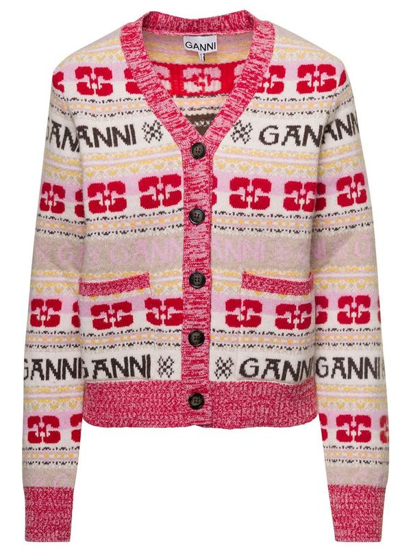 Ganni Logo Wool Mix Cardigan - Multicolor | Garmentory