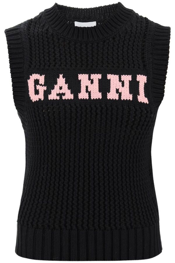 Ganni knitted vest with jacquard logo | Garmentory