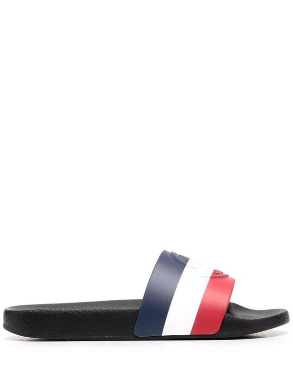 MONCLER embossed-logo striped flip flops | Garmentory