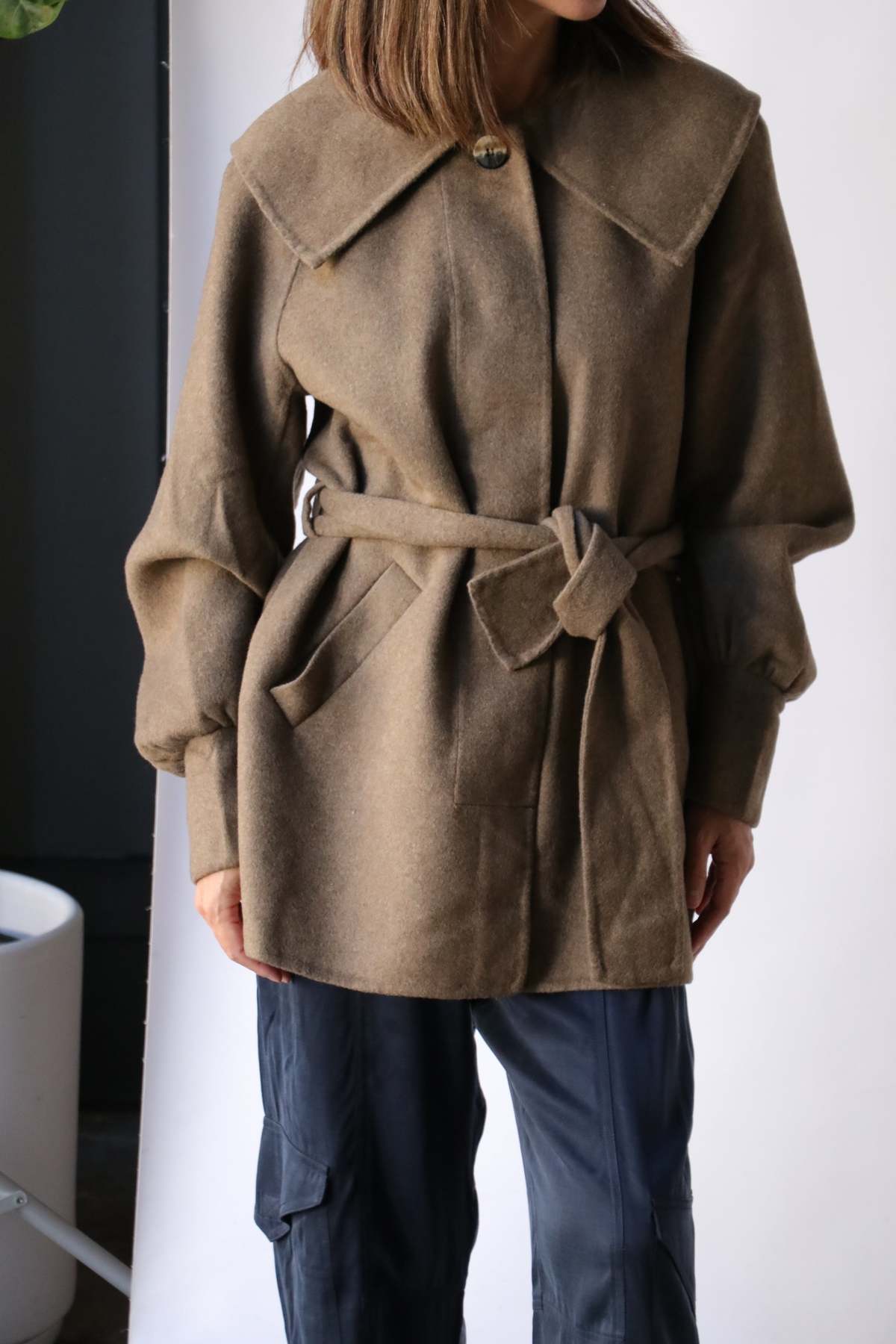 Ganni Wool Collar Jacket - Petrified Oak | Garmentory