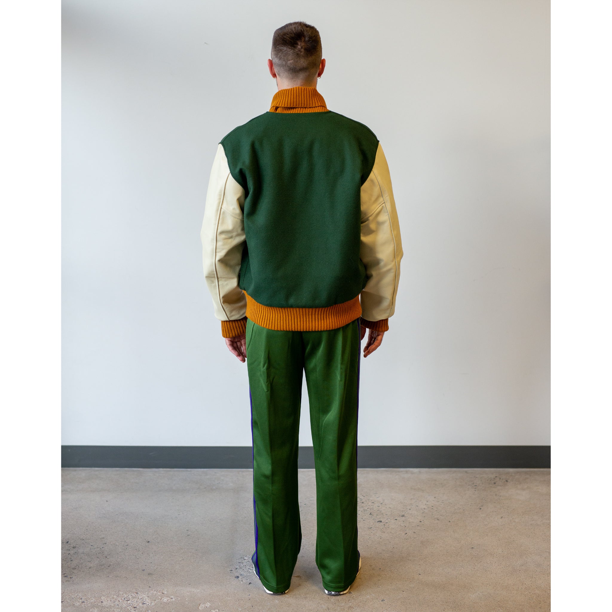 Engineered Garments Varsity Jacket - Olive Wool Melton | Garmentory