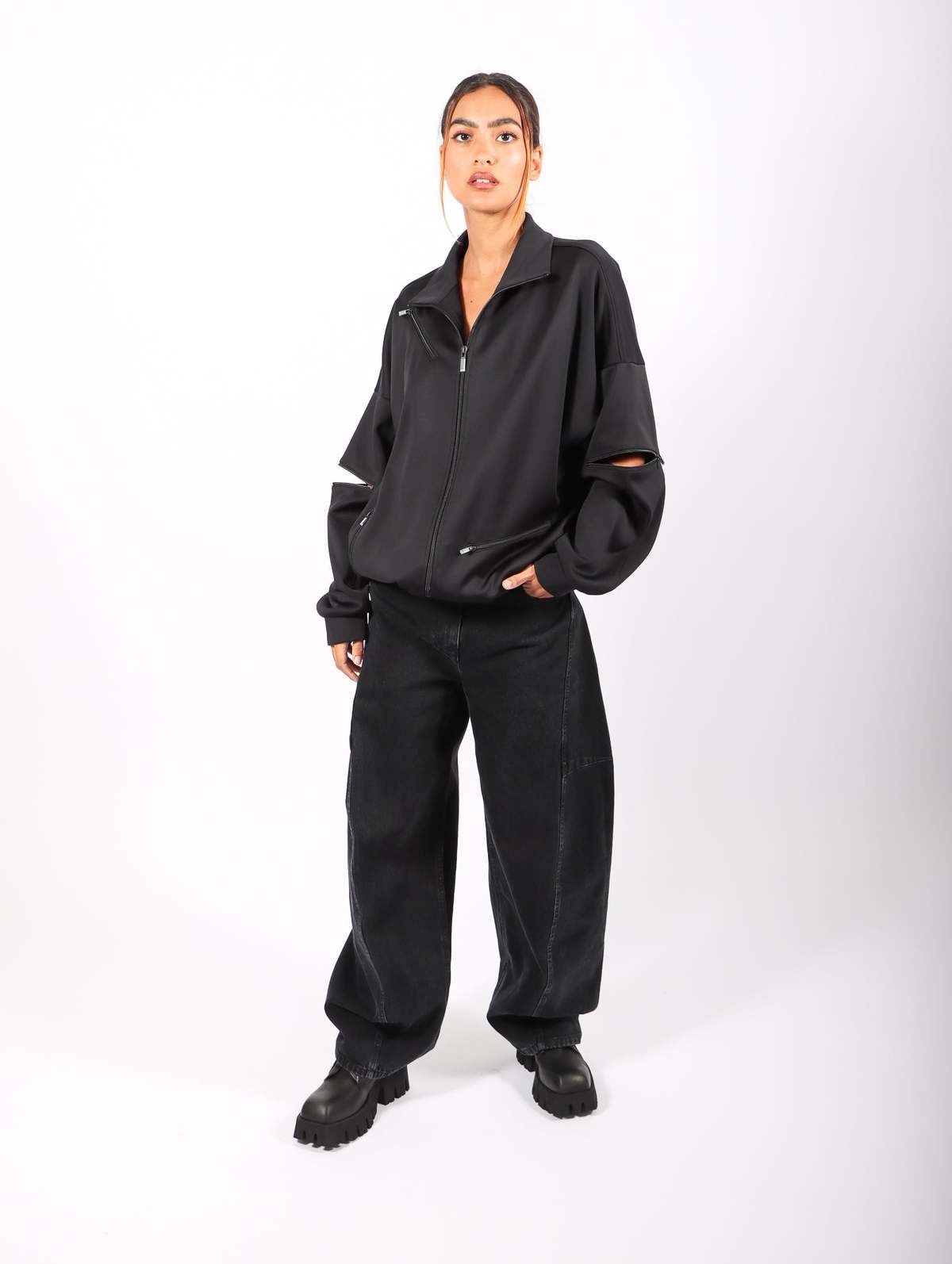 Tibi Active Knit Zipper Detailed Track Jacket - Black | Garmentory