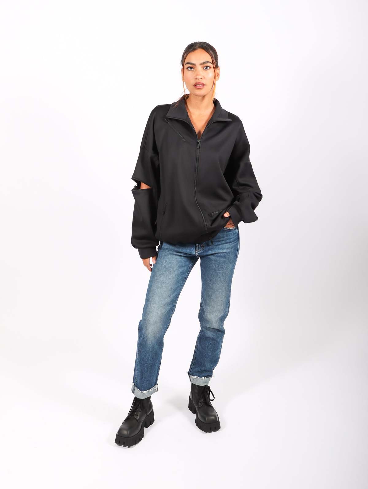 Tibi Active Knit Zipper Detailed Track Jacket - Black | Garmentory