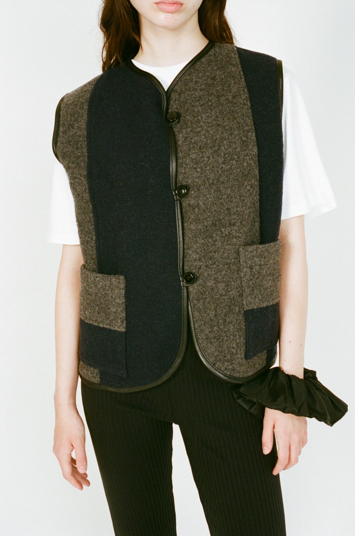 CAWLEY Ella Portuguese Boiled Wool Vest - Navy/Grey | Garmentory