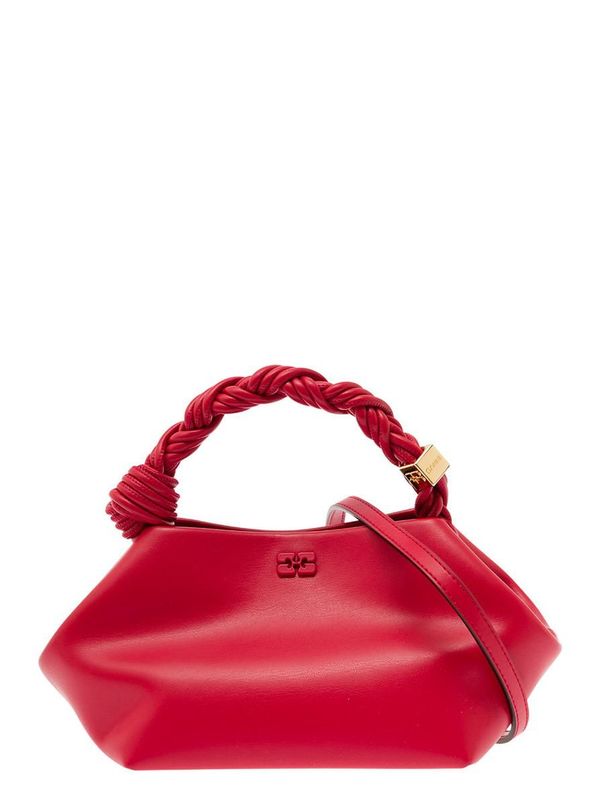 'Ganni Bou' Red Handbag with Butterfly Logo and Hand-Braided Strands in ...