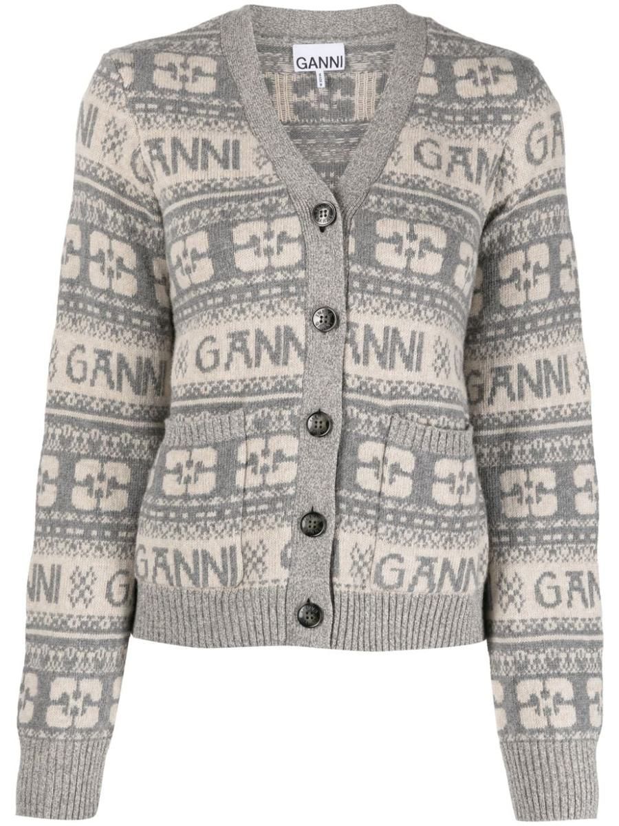 GANNI Logo wool blend cardigan | Garmentory