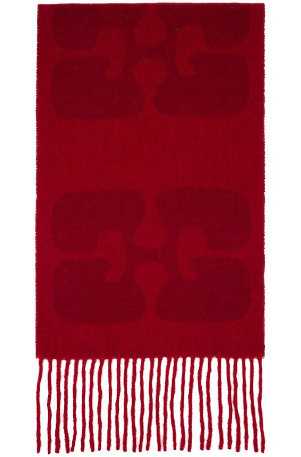 Ganni Red Narrow Logo Scarf - Fiery Red | Garmentory