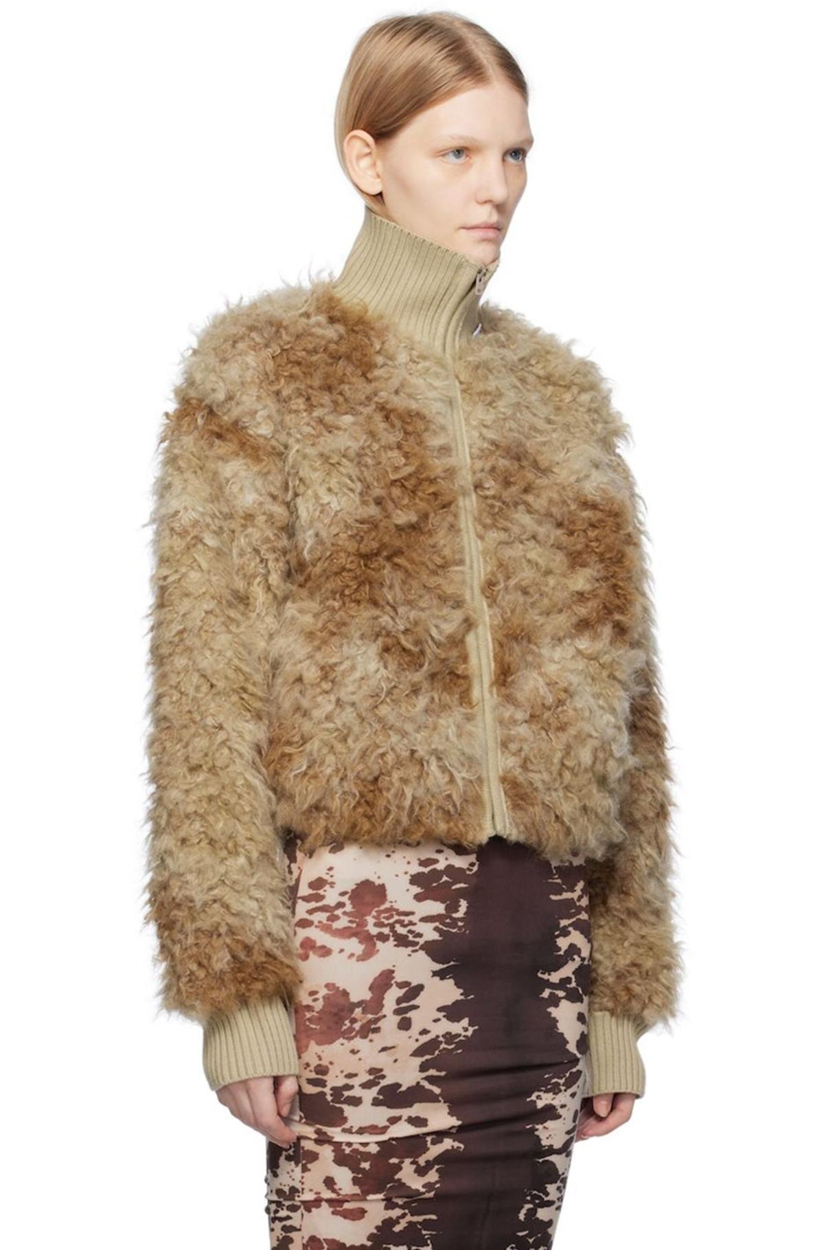 Acne Studios Brown & Beige Furry Faux-Fur Jacket - Brown/Beige | Garmentory