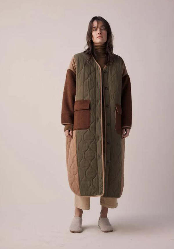 Amente Patch Quilted Wool Cotton Blend Coat | Garmentory