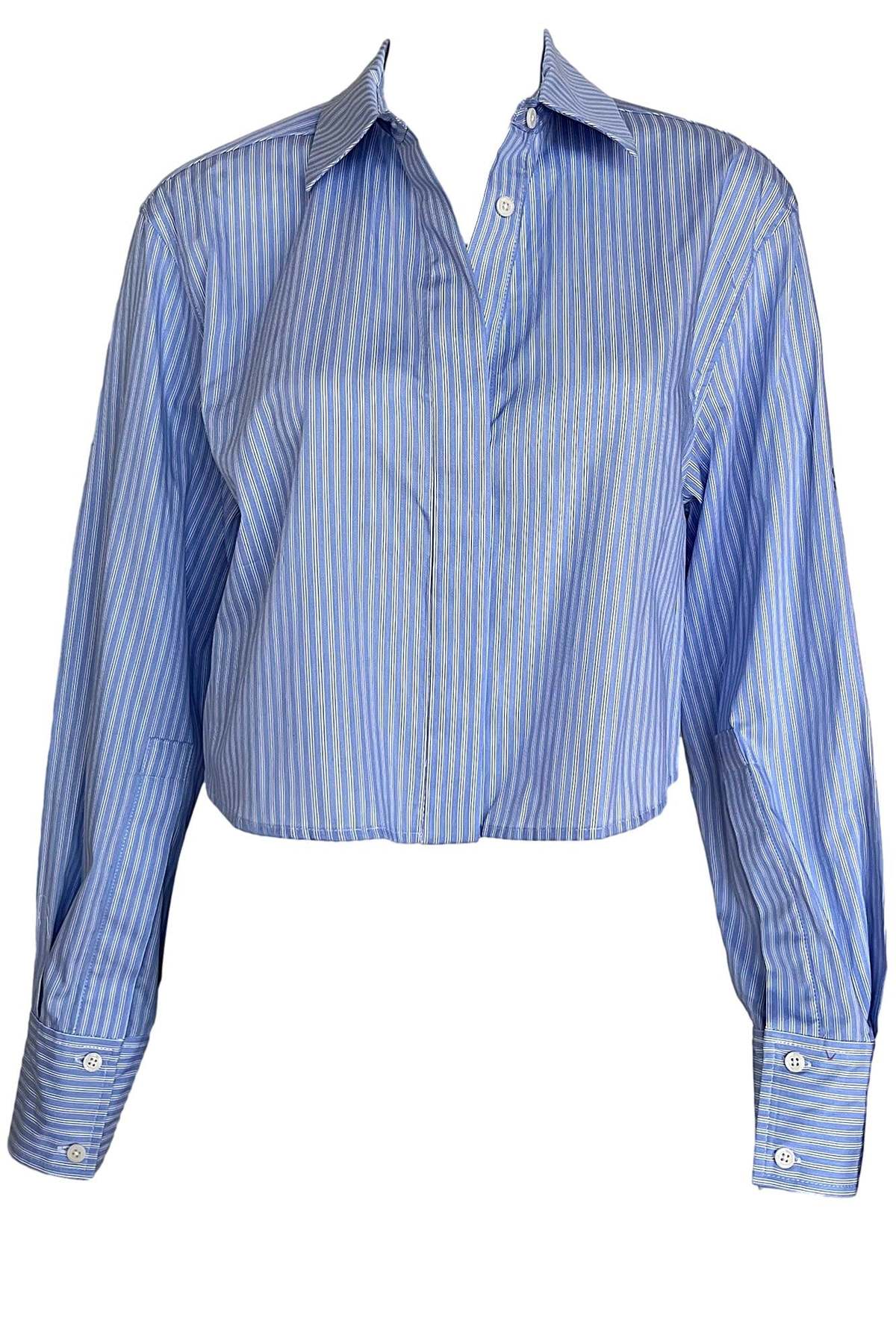 Jonathan Simkhai Renata Cropped Button Down Shirt - Blue Stripe ...